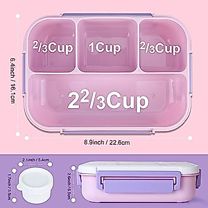 MaMix Bento Lunch Box for Kids, Lunch Box for Girls, Lunch Containers for Kids Toddlers Adults School | 4 Compartments |UPGRADE Easy to Open (Purple)