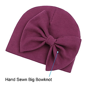 Newborn Baby Girl Hat Cotton Baby Bow Beanie Preemie Hats Spring Infant Hats for Girls 0-12 Months (Skin Pink+Deep Purple+White, 0-6 Months)