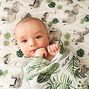 Bebe au Lait Jungle Rainforest Muslin Swaddle Blanket, Green, One Size (SWBMJG)