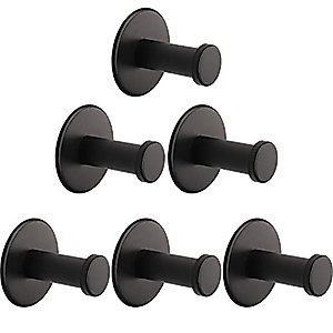 Vanloory Bath Towel Hooks, 6 Pack Self Adhesive Coat Hooks, Sturdy No Drilling Robe Hook, SUS 304 Stainless Steel Heavy Duty Clothes Hanger, Wall Hooks for Bathroom Bedroom Kitchen (2 in, Black)
