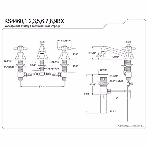 Kingston Brass KS4468BX Metropolitan Widespread Lavatory Faucet with Metal Cross Handle, Brushed Nickel,8-Inch Adjustable Center