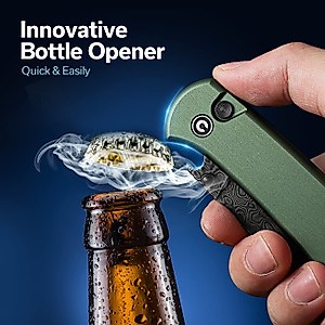 CIVIVI Pocket Folding Knife- Button Lock Knife with Thumb Stud Opener for EDC, 2.98" Damascus Blade Aluminum Handle, Qubit Utility Knife for Men Women Gift C20030E-DS1