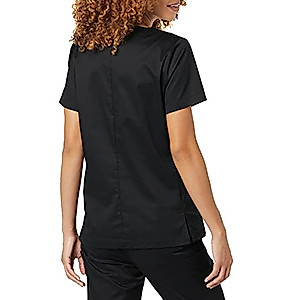 Amazon Essentials Women's Classic Fit Split Neck Crew Scrub Top (Available in Plus Size), Black, Large