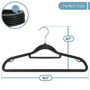 Premium Black Plastic Clothes Hangers Non Slip, Shoulder Grooveless Thin Plastic Hangers Space Saving for Closet, Heavy Duty Adult Coat Hangers Strong for Pants Scarf Suits Sweater Dresses (BLACK, 50)