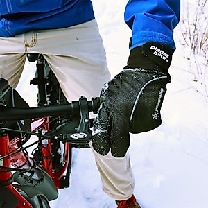 Planet Bike Borealis Gloves, MTB, ATB, Road Bicycle Gloves, 3 in 1 Design, Ideal for Fall, Winter, or Early Spring Riding, Lobster Design Outer Shell, Inner Fleece Gloves, Small, Black
