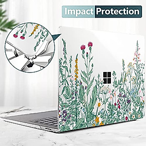 TWOLSKOO Case for 13.5" Microsoft Surface Laptop 5/4/3 with Alcantara Palm Rest Model 1958/1950, Plastic Hard Shell Case with Screen Protector + Keyboard Cover + Dust Plug, Botanical Illustration