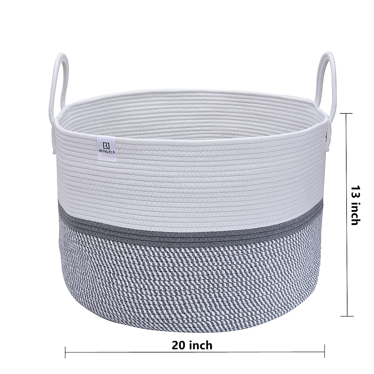 RITHLELA Cotton Rope Basket, Blanket Basket Living Room, Soft & comfortable Woven Laundry Basket, Storage for Kids/Dog Toys, Laundry, Towel, Shoes, Pillow