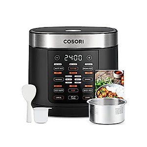 COSORI Rice Cooker 10 Cup Uncooked Rice Maker with 18 Cooking Functions, Advanced Fuzzy Logic Micom Technology, Texture Optional, 50 Recipes, Keep Warm, Delay Timer, Stainless Steel Steamer
