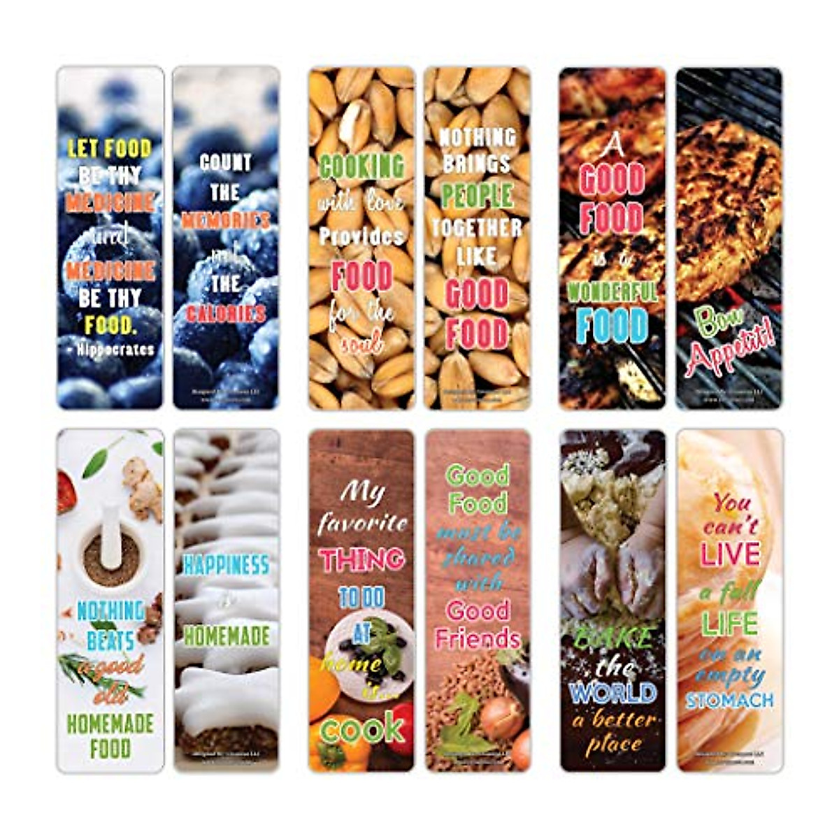 Creanoso Inspiring Sayings Food Lovers Series 2 Bookmarks (12-Pack) – Premium Gift Set – Awesome Bookmarks for Chefs, Cooks, Adult Men & Women – Six Bulk Assorted Bookmarks Designs