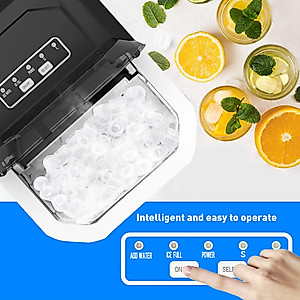 E-Macht Ice Maker Countertop, 2 Sizes of Bullet Ice, Portable Ice Machine with Self-Cleaning, 9 Ice Blocks in Only 6 Minutes, 27lbs/24H for Home Kitchen Office Party