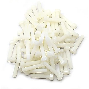 M5 x 25mm White Nylon Hex Head Cap Bolts Screws, Plastic Hexagon Nuts, Full Thread Nylon Hexagon Head Cap Bolts, 80Pcs