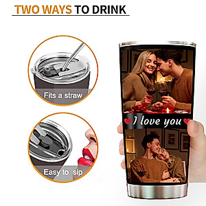 Personalized Photo Tumbler, Custom Coffee Mug Double Sides Print Stainless Steel Insulated Cup, Customized Travel Mug for Him Her Men Women Friends Gift for Valentine's Day Birthday Christmas