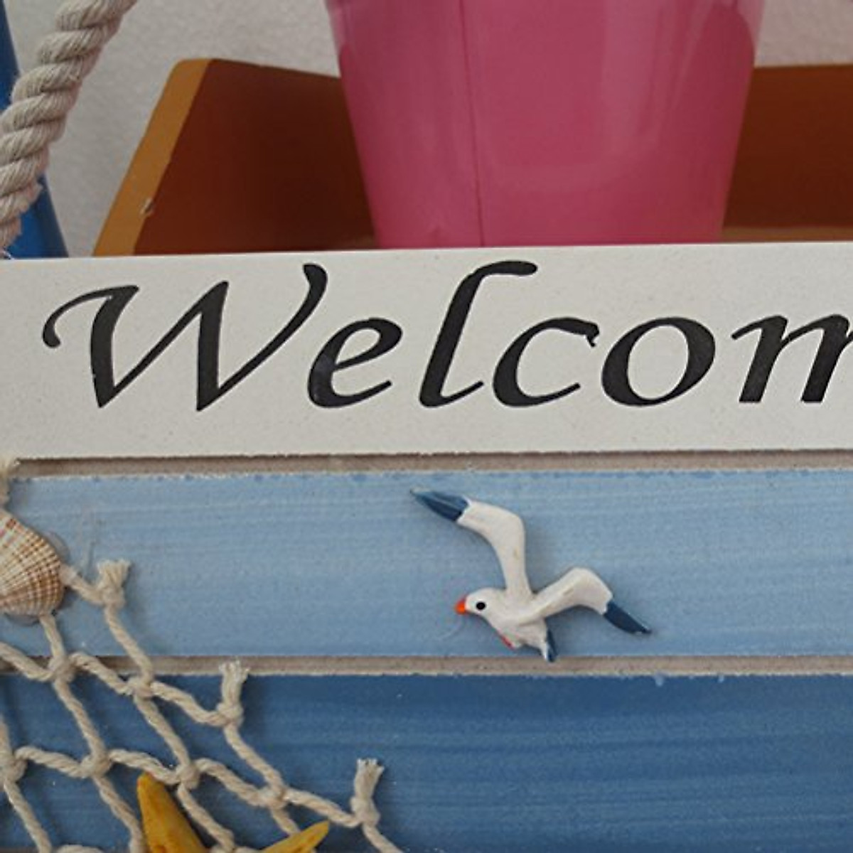 WINOMO Wooden Welcome Sign Front Door Nautical Decor (Blue)