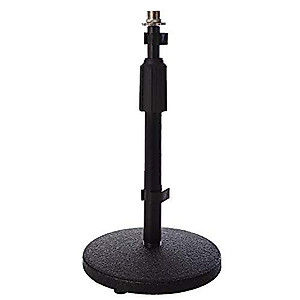 LyxPro Desktop Microphone Stand - 9"-14" Adjustable Height Desk Mic Holder - Weighted Cast Iron Base - 3/8"-5/8" Adapter Screw - Table Top with Non-Slip Rubber Feet