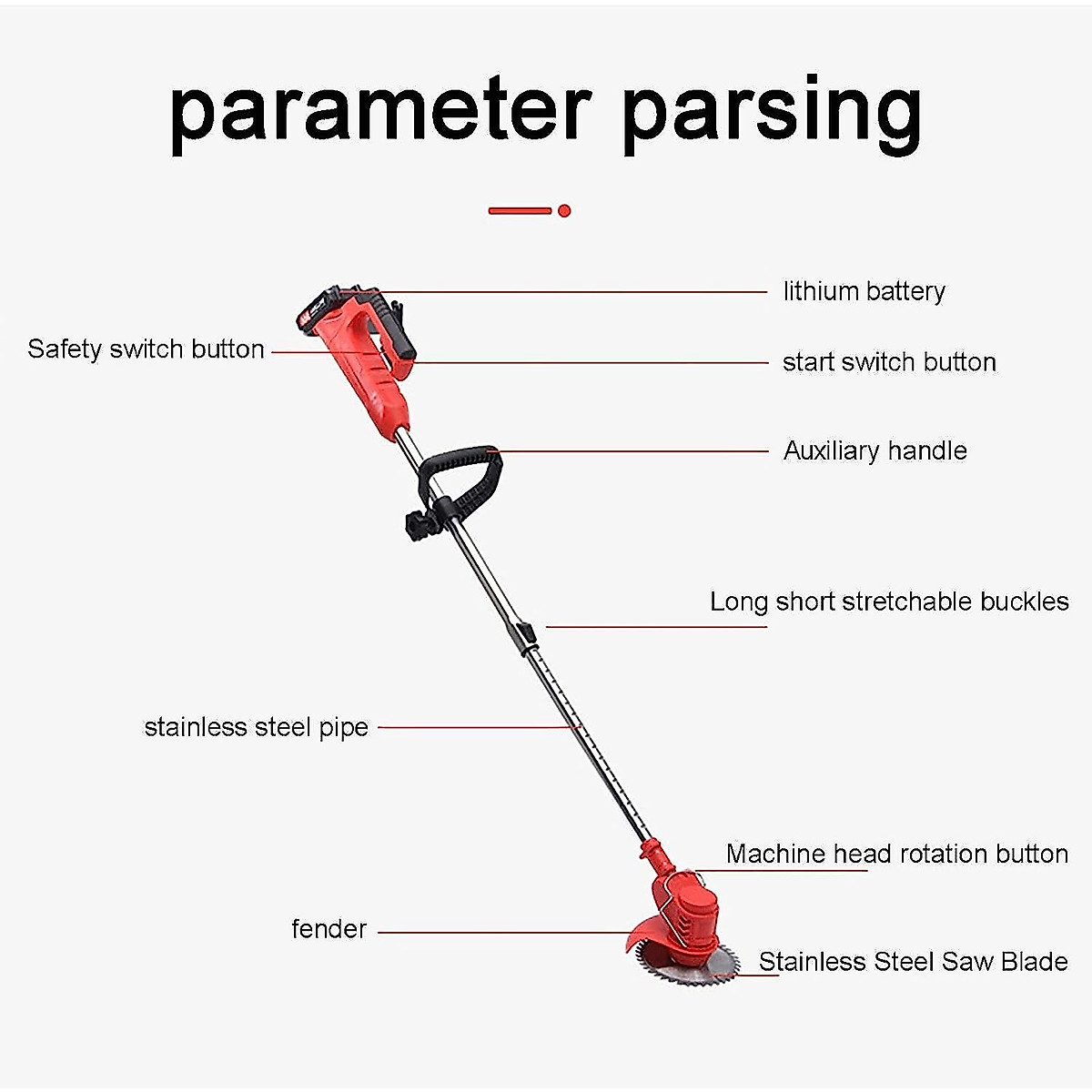 Handheld Cordless Lawn Mower, Adjustable Length Rechargeable Home Small Trimmer 24V Electric Handheld Garden Weeder