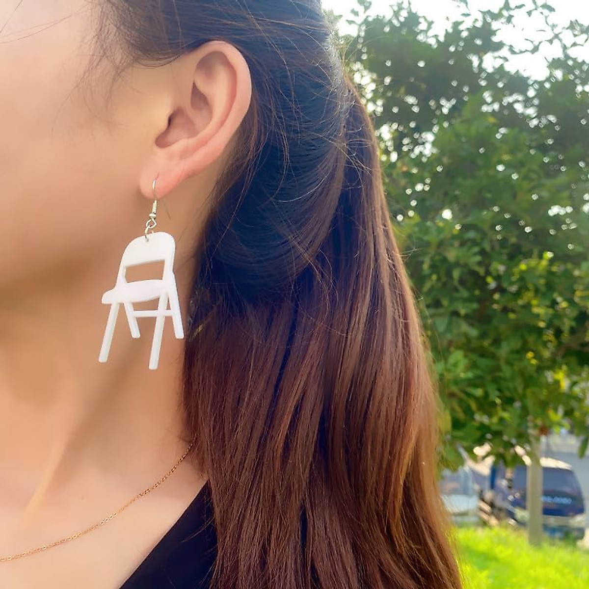 Folding Acrylic Chair Earrings Fight Chaire Earrings for Women (White)