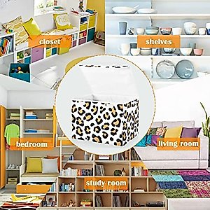 CaTaKu Leopard Spots Brown Storage Bins with Lids and Handles, Fabric Large Storage Container Cube Basket with Lid Decorative Storage Boxes for Organizing Clothes