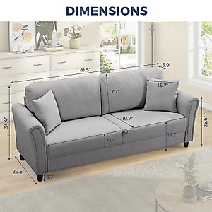 IULULU 81.5" Modern Sofas Living Room, Fabric Comfy Deep Seat Couch with Metal Legs and 2 Pillows, Removable Back and Thickened Soft Cushion, Furniture for Home, Apartment, Office