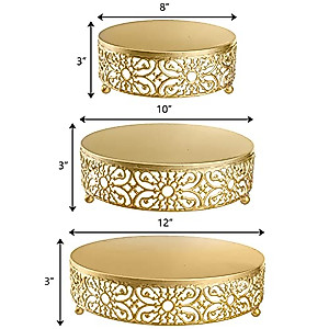 Hedume 3 Pack Cake Stand, Round Metal Cake Stands, 8" 10" 12" Dessert Display Cupcake Stands, Wedding Brithday Party Celebration Dessert Cake Display Plates-Gold