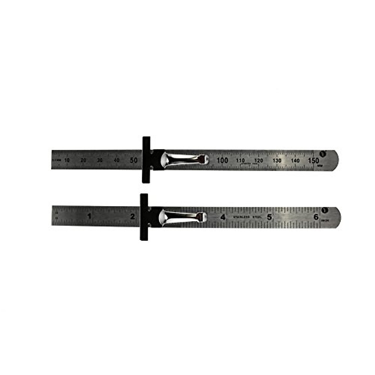 SE Stainless Steel SAE Metric Ruler Set - Stainless Steel Precision Ruler Measuring Tool - Detachable Clips - Set of 2 Pcs - 925PSR-2
