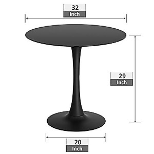 Tomile 32" Tulip Style Dining Table Plywood Round Kithen Dining Table Mid-Century Modern Round top Coffee Table with Metal Pedestal Base (Tulip Black Table)