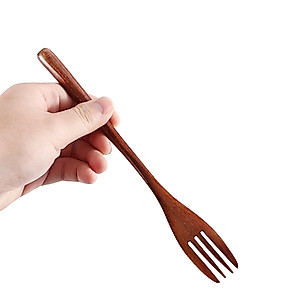 Leadigol 10PCS Wooden Spoons Forks Set Kitchen Tableware Reusable Eco-Friendly Tableware Teaspoon Wooden Forks Salad Dinner Fork Tableware Dinnerware