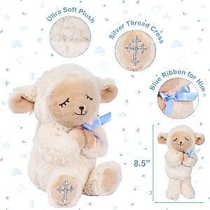MyMateZoe Baptism Gifts for Boys, Great Christening, Dedication and Baptism Gift Set for Boys and Newborn Baby, Includes 7" Praying Lamb Plush Toy and Let Us Pray Baby Book in Keepsake Gift Box
