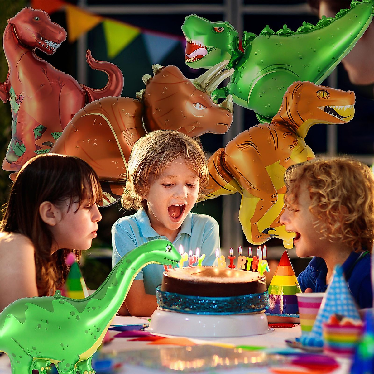 Dinosaur Foil Balloons, 8 Pcs Cartoon Dinosaur Mylar Balloons, Giant Dino Animal Balloons for Dinosaur Birthday Party Decorations Baby Shower Gender Reveal