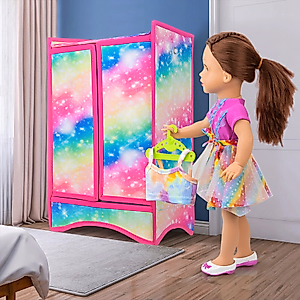 ZITA ELEMENT 18 Inch Girl Doll Accessories Closet Wardrobe Set - Including 18 Inch Doll Clothes Wardrobe, Hangers and Storage Box for Our My Generation Life Doll Accessories