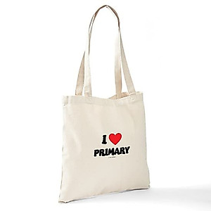 CafePress I Love Primary LDS Clothing LDS T Shirts Tote Natural Canvas Tote Bag, Reusable Shopping Bag