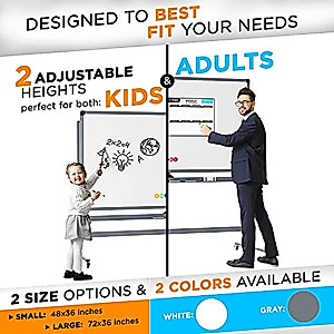 Zenguin Mobile Whiteboard – Easel Style Dry Erase Board w Locking Wheels - Double Sided Magnetic Easel Board - Adjustable Height Rolling Whiteboard - Portable Whiteboard w Accessories (48x36, Gray)