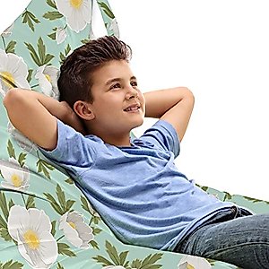 Ambesonne Floral Lounger Chair Bag, Vintage Anemone Flowers and Leaves Garden Art, High Capacity Storage with Handle Container, Lounger Size, Almond Green Multicolor
