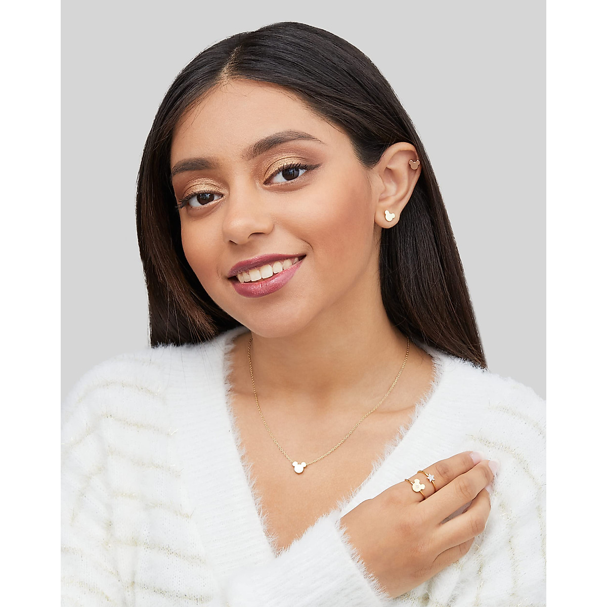 Disney Womens Stackable Ring Set Size 7 - Flash-Plated Rings Mickey Mouse Ring - CZ Star Ring