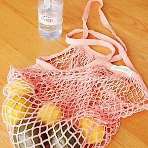 meetall Mesh Grocery Bags, Reusable Tote Bags with Sturdy Handle, Washable, Eco Friendly, Cotton String Net, for Shopping and Storage Fruit Vegetable (5 Pack, One Size, Off White/Pink/Blue/Red/Black)