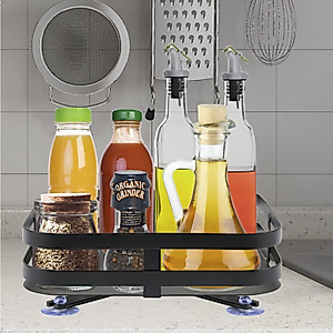 9" Square Steel Lazy Susan Rotating Turntable Food Storage Container Tray for Kitchen Cabinet Pantry Fridge Cupboards Counter Organizing, Fully Rotating Organizer for Spices, Condiments, Makeup