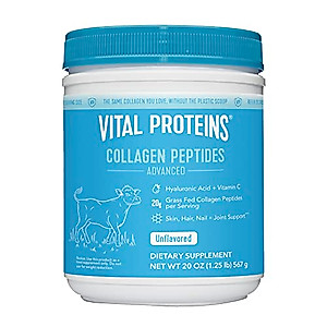 Vital Proteins Collagen Peptides Powder with Hyaluronic Acid and Vitamin C, Unflavored, 20 oz