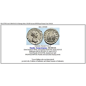 1655 IT PLAUTILLA & CARACALLA Marriage AR 202AD Ancient O Denarius Good NGC