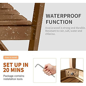 PayLessHere Patio Bench Natural Wooden with Armrests Sturdy Acacia Wood Front Porch Chair Concise Style Outdoor Wood Bench 2 Seats with Ergonomic Design，Natural