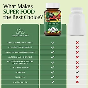 Angel Pure MD Superfood Greens Fruit and Veggies Supplement - USDA Organic Super Greens & Super Reds Vegetable Supplements for Adults - Cruciferous Vegetables Supplement for Immunity & Gut Health