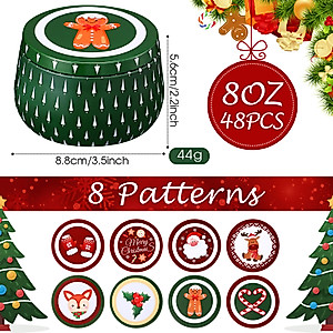 Uiifan 48 Pcs Christmas Candle Tins Cookie Tins Metal Candles Tin Gifts Jars with Lids 8 oz Candy Tinplate Retro Tins Round Containers for Candle Holiday Gift Giving Treat Biscuits Party Favors