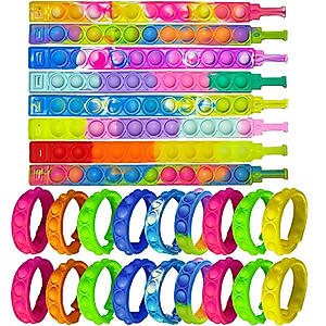 kapibarasensei 25PCS Push Pop Fidget Toy Fidget Bracelet, Durable and Adjustable, Multicolor Stress Relief Finger Press Bracelet for Kids and Adults ADHD ADD Autism