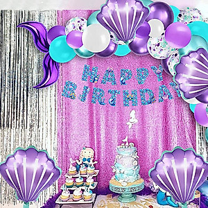 8 Pcs Mermaid Tail Balloons and Seashell Balloons 25.5 inch Large Purple Mermaid Tail Foil Balloons for Wedding Summer Beach Mermaid Sea Themed Birthday Party Decorations Supplies