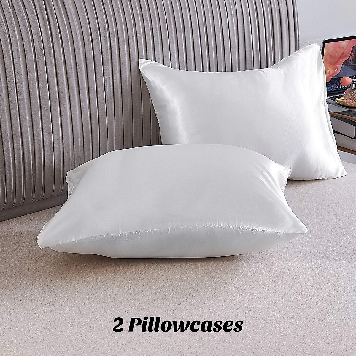 Opulence Bedding Silk Satin Duvet Cover Set White California King 3 Piece (Duvet Cover + 2 Pillowcases) Comforter Cover California King Size Zipper Closure