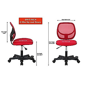 Amazon Basics Kids Adjustable Mesh Low-Back Swivel Study Desk Chair with Footrest, Red