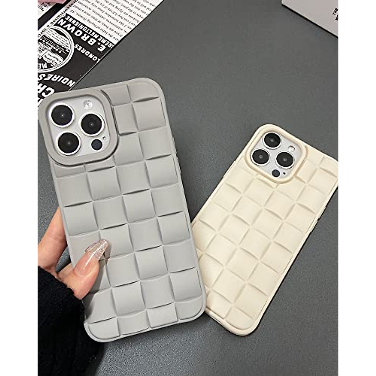 Ginkgonut Compatible with iPhone 13 Pro Max Case for Women/Girls, Cute 3D Laid Desgin Soft Silicone Shockproof Raised Bumper Corners Case for iPhone 13 Pro Max（Gray）