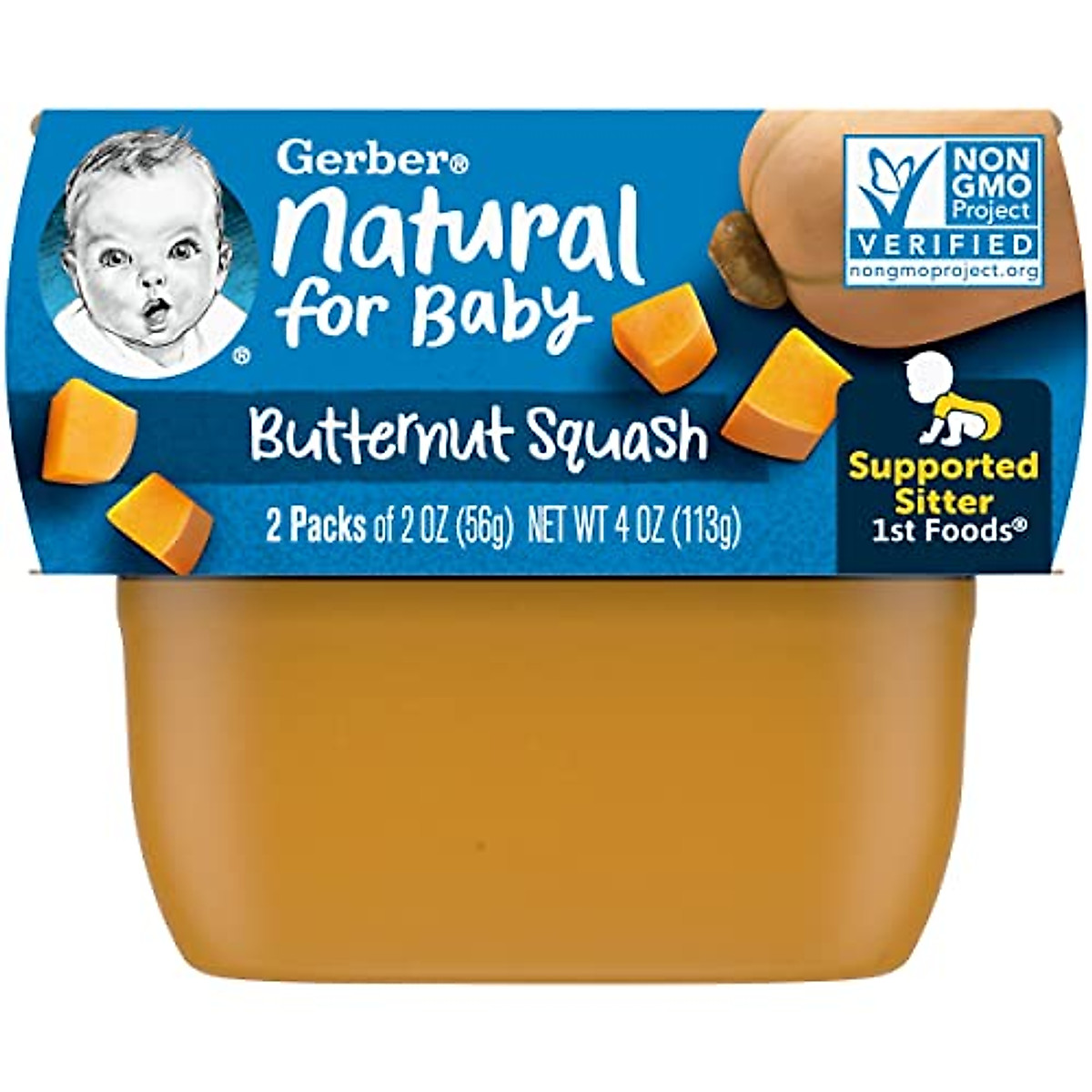 Gerber Natural for Baby 1st Foods Baby Food Tubs, Butternut Squash, Non-GMO Pureed Baby Food, Made with Natural Vegetables, 2 - 2 OZ Tubs/Pack (Pack of 4)