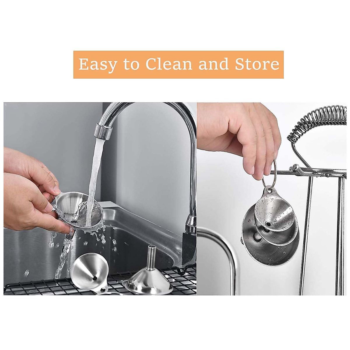 Stainless Steel Funnels, 3pcs Mini Filling Kitchen Funnel, Sizes Large To Small Funnels for Transferring Essential Oils, Liquid, Fluid, Dry Ingredients & Powder, Durable and Dishwash