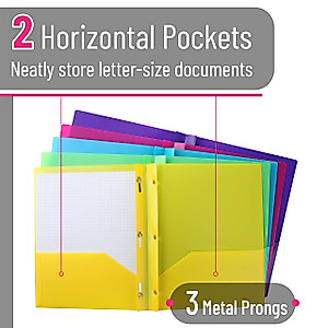 Mr. Pen- Folders with Pockets and Prong, 5 Pack, Plastic, Pocket Folders, Folders with Prongs, File Folders with Fasteners, 2 Pocket Folder, Folder with Pockets, Two Pocket Folder, 3 Prong Folders.
