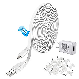 30ft/9m Power Extension Cable for WyzeCam/WyzeCam V3/ WyzeCam Pan/Wyze Cam Pan V2/ KasaCam/NestCam Indoor/Yi Cam,USB to Micro USB Charging and Data Sync Cord （Camera not Included）