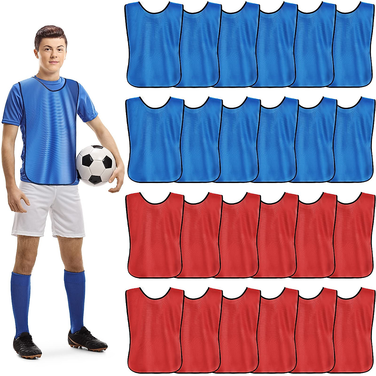 Geyoga 24 Pack Pinnies Scrimmage Vests Practice Jersey for Men Soccer Vests Adult Soccer Team Training Vest(Blue, Red)